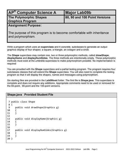 Lab09b Lab Assignment Ap ® Computer Science A Major Lab09b The