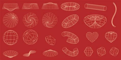 Premium Vector Abstract Wireframe Polygonal Geometric Grid Shape Set On Red Background Retro