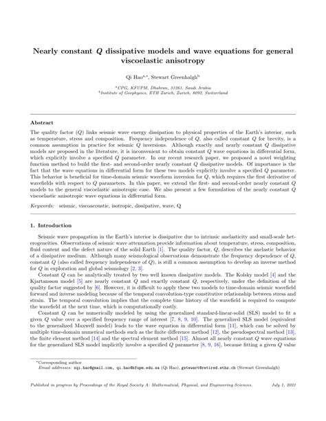 Pdf Nearly Constant Q Dissipative Models And Wave Equations For General Viscoelastic Anisotropy