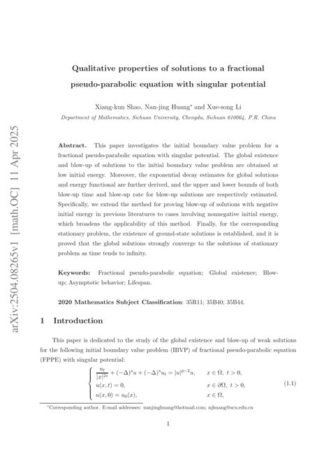 Pdf Qualitative Properties Of Solutions To A Fractional Pseudo Parabolic Equation With