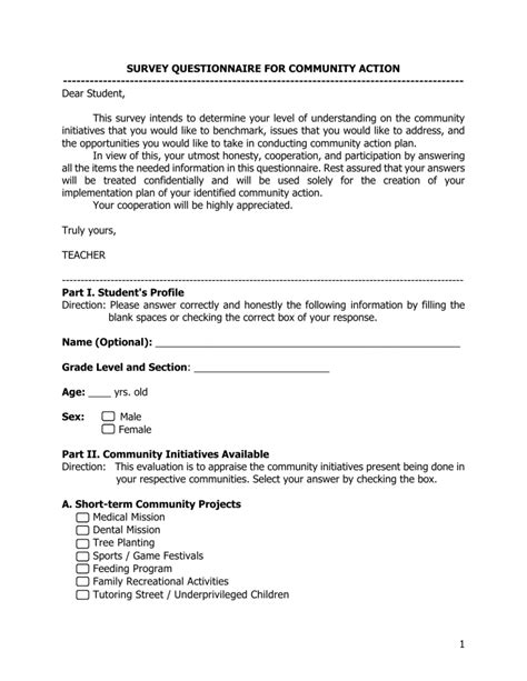 Community Action Survey Questionnaire