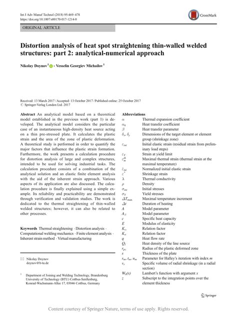 Distortion Analysis Of Heat Spot Straightening Thin Walled Welded Structures Part 2 Analytical
