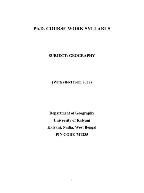 Phd Course Work Syllabus Geography 23 02 2022 Pdf Statistics