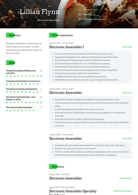 Electronic Assembler Resume Examples And Templates