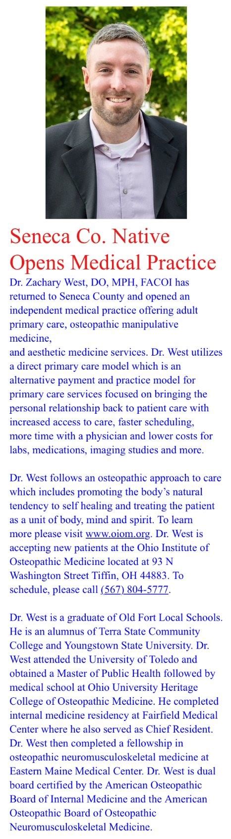 Seneca Co Native Opens Medical Practice Ohio Institute Of Osteopathic Medicine Llc
