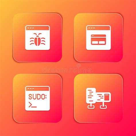 Set System Bug Search Engine Code Terminal And Computer Monitor Screen Icon Vector Stock