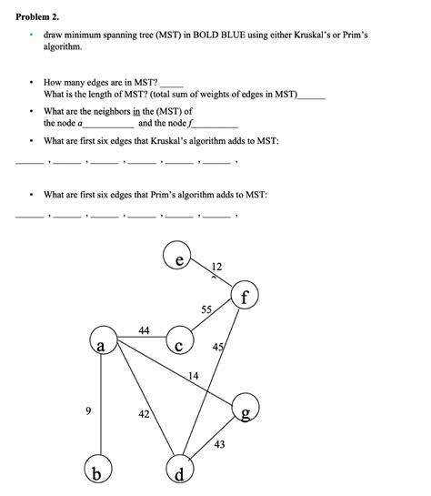 Solved Problem 2 Draw Minimum Spanning Tree Mst In Bold