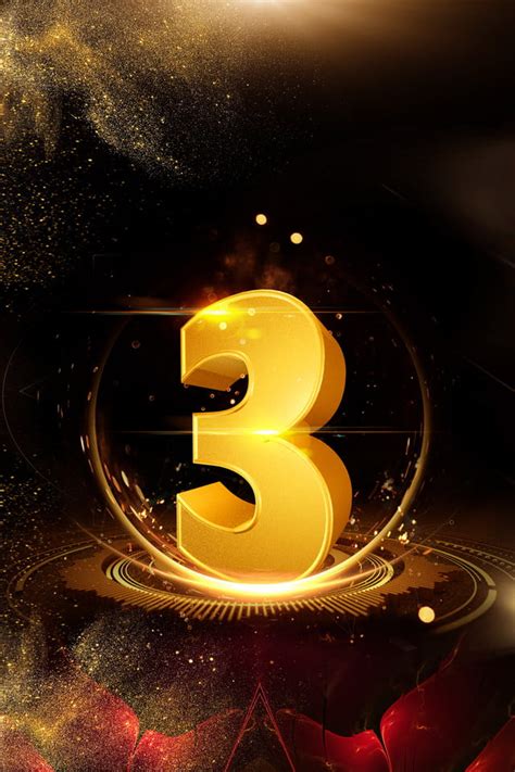 Countdown Black Gold Background Golden Number Number 3 Black Background