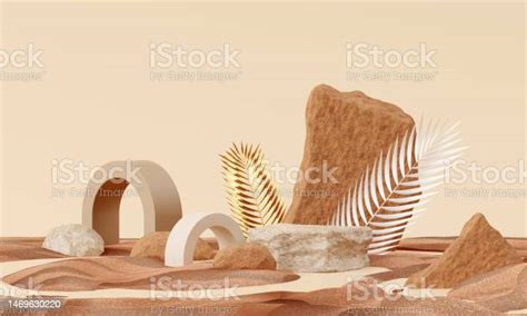 3d 렌더링 브라운 스튜디오에서 제품 모형 또는 화장품 프레젠테이션을 위한 최소 베이지색 스톤 디스플레이 연단 화장품에 대한 스톡 사진 및 기타 이미지 Istock