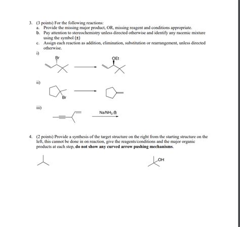 Solved 3 3 Points For The Following Reactions A