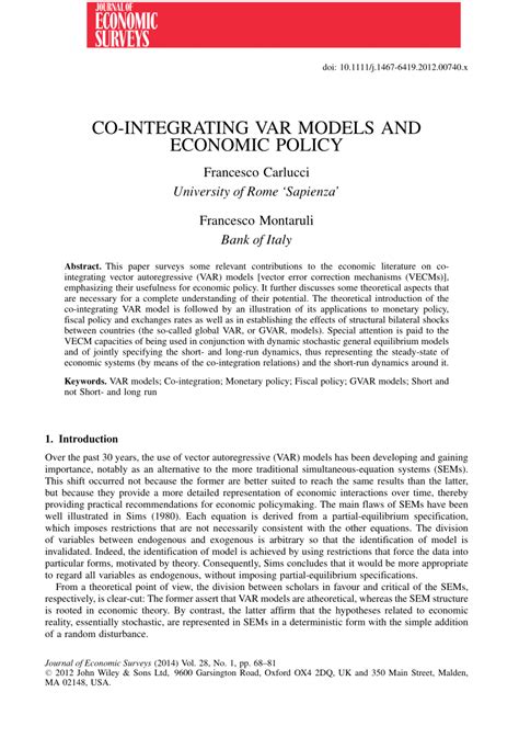 Pdf Co Integrating Var Models And Economic Policy