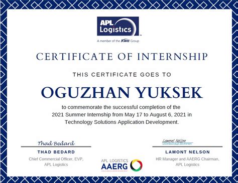 I Am Very Happy And Grateful Two Weeks Ago I Completed My Summer Internship At Apl Logistics