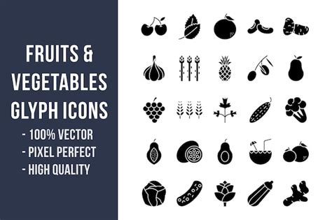 Iconos De Glifos De Frutas Y Verduras Vector Premium
