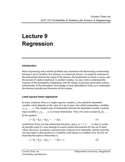 Lecture Lecture Notes On MAT Probability Statistics For Science Engineering