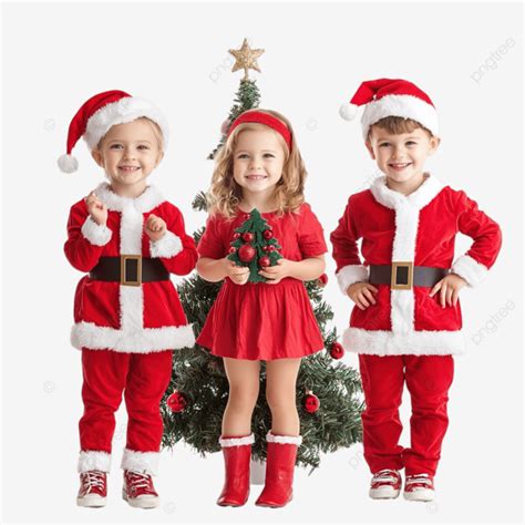 산타클로스 옷을 입고 크리스마스 트리를 들고 있는 아이들 그룹 어린이들 산타 클로스 Png 일러스트 및 이미지 에 대한 무료 다운로드 Pngtree