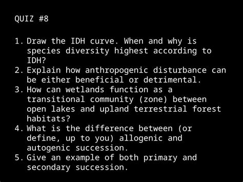 Ppt Quiz 8 1draw The Idh Curve When And Why Is Species Diversity
