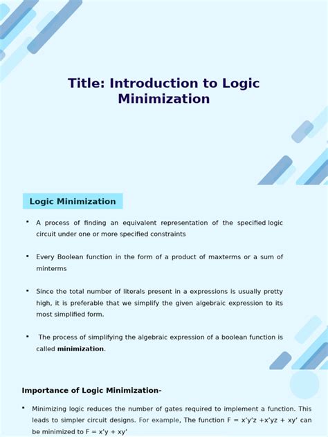Introduction To Logic Minimization Pdf Applied Mathematics