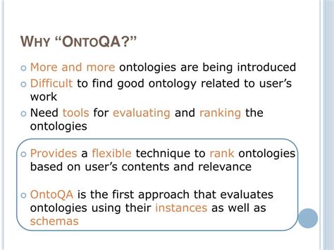 Ppt Ontology Evaluation And Ranking Using Ontoqa Powerpoint