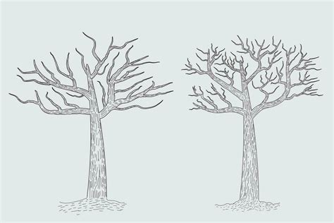 Hand Drawn Winter Bare Tree Sketch Vector Bare Trees Leafless Dead Old Dry No Leaves Pencil