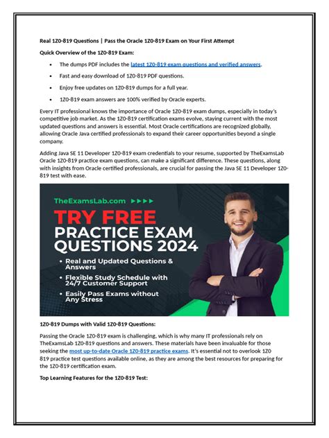 Latest 1z0 819 Exam Questions And Verified Answers Pdf Java