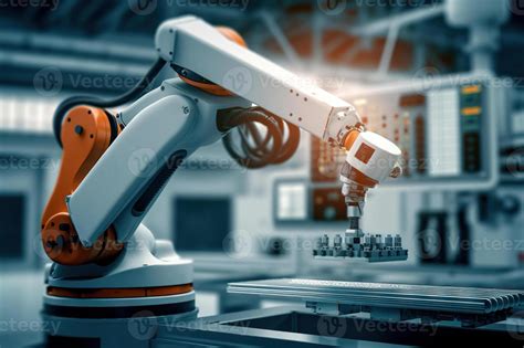 Ai Generated Smart Industrial Automation Advanced Robotic Arm In Modern Factory Created With