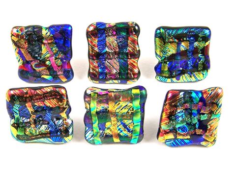 Dichroic Glass Knobs Ooak Cabinet Or Drawer Pull Handle Abstract Mosaic 1 25mm Red Blue