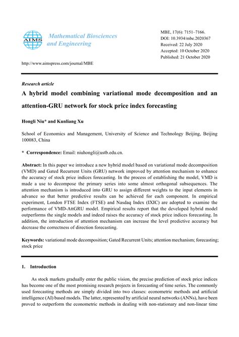 Pdf A Hybrid Model Combining Variational Mode Decomposition And An Attention Gru Network For
