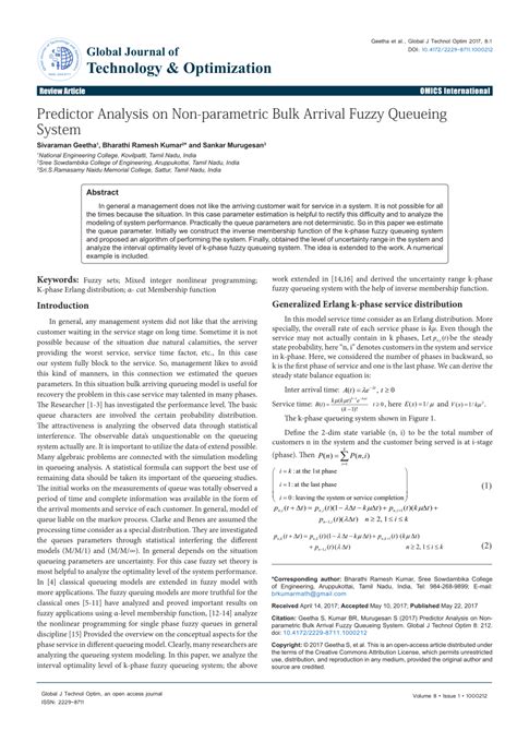 Pdf Predictor Analysis On Non Parametric Bulk Arrival Fuzzy Queuing System