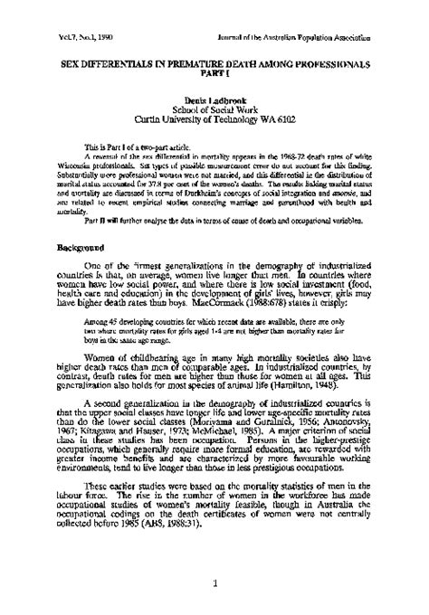 Pdf Sex Differentials In Premature Death Among Professionals Part Ii