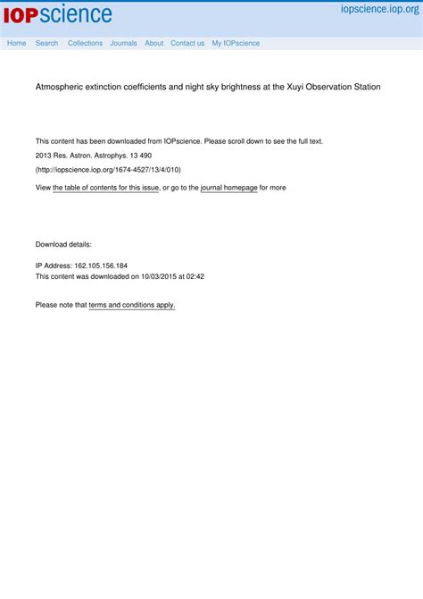 Pdf Atmospheric Extinction Coefficients And Night Sky Brightness At