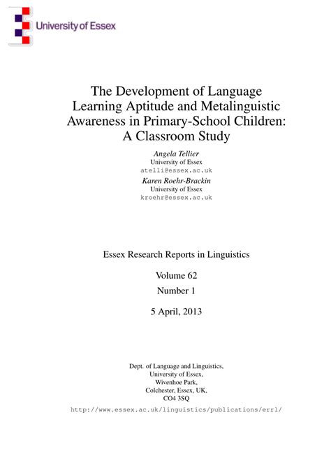 Pdf The Development Of Language Learning Aptitude And Metalinguistic Awareness In Primary