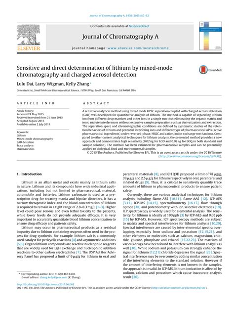 Pdf Sensitive And Direct Determination Of Lithium By Mixed Mode Chromatography And Charged