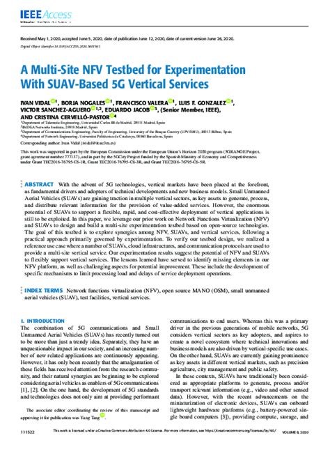 Pdf A Multi Site Nfv Testbed For Experimentation With Suav Based 5g Vertical Services