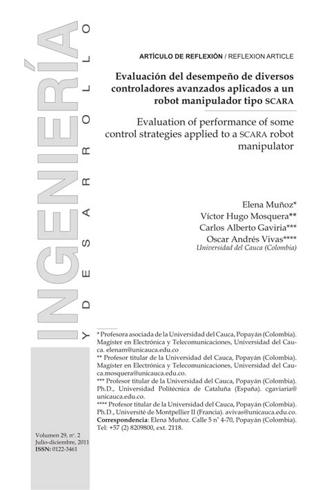 Pdf Evaluation Of Performance Of Some Control Strategies Applied To A Scara Robot Manipulator