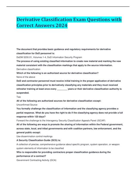 Derivative Classification Exam Questions With Correct Answers 2024 Derivative Classification