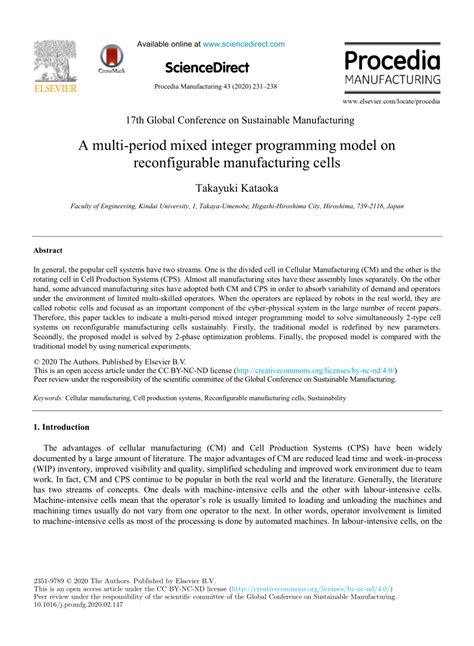 Pdf A Multi Period Mixed Integer Programming Model On Reconfigurable