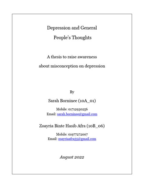 Research Paper Depression 1 Pdf Major Depressive Disorder Mental Disorder