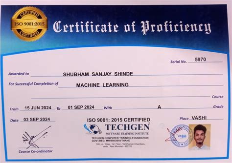 Shubham Shinde On Linkedin Successfully Completed 3 Month Machine