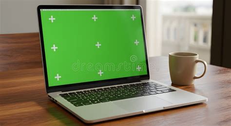 Laptop With Green Screen Stock Image Image Of Beverage 370894965