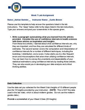 MATH 225 WEEK 5 LAB - week 5 lab assignment - MATH Week 5 Lab Assignment Name: Instructor Name ...