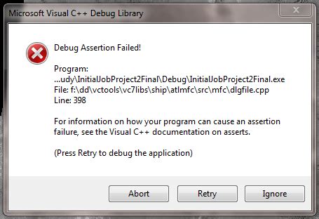 C Second Use Of CFileDialog In My Program Gets The Run Time Error Debug Assertion Failed