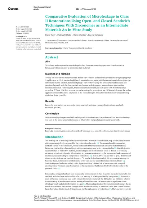 Pdf Comparative Evaluation Of Microleakage In Class Ii Restorations Using Open And Closed