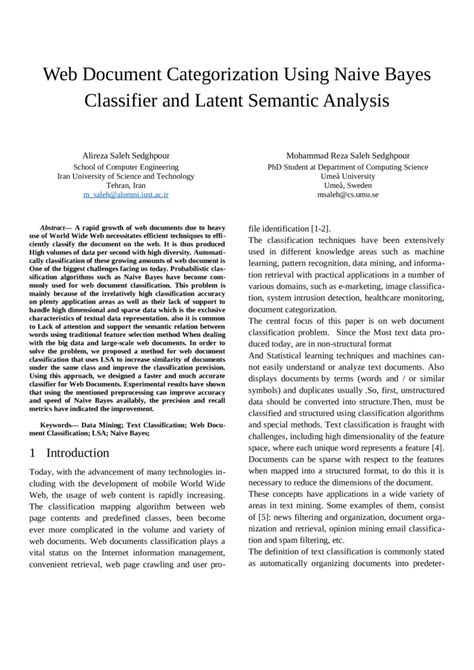 Web Document Categorization Using Naive Bayes Classifier And Latent
