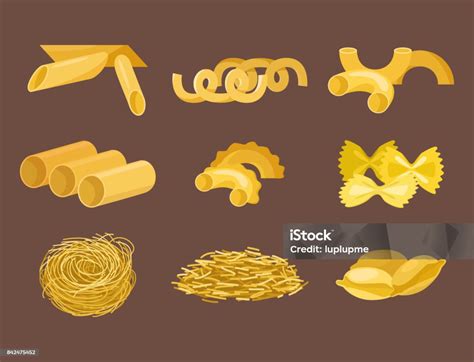 마 카로 니 파스타 통 밀 옥수수 쌀 국수 유기농 식품의 종류 노란 영양 저녁 제품 벡터 일러스트 레이 션 건강한 생활방식에 대한 스톡 벡터 아트 및 기타 이미지 Istock