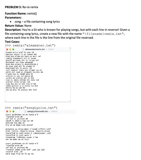 Solved Problem 5 Re Re Remix Function Name Remix