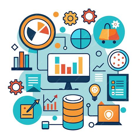 Data Analysis Concept Illustration With Chart Graph Computer Database Shopping Bag Lightbulb