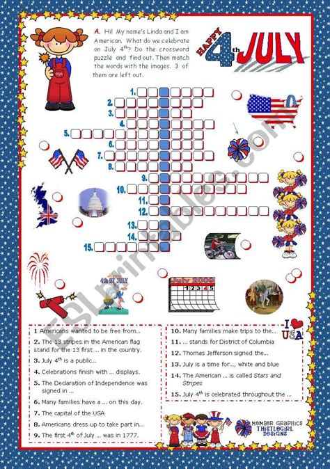 4th July Crossword Puzzle Printables Free Printable