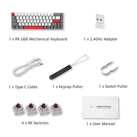 RK ROYAL KLUDGE RK G68 2 4Ghz Wireless Bluetooth Wired 65 Mechanical Keyboard 68 Keys RGB Hot