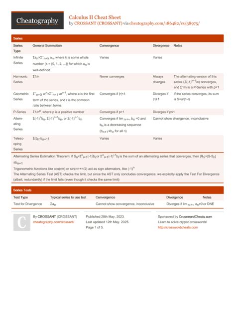 calculus ii cheat sheet by crossant download free from cheatography