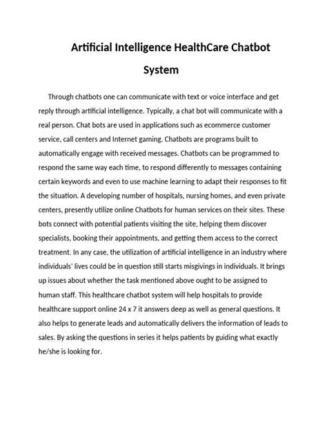 Artificial Intelligence Healthcare Chatbot System Pdf Computing Software